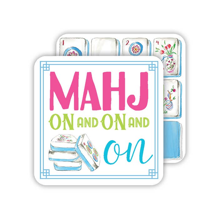 Mahjong Tiles Mahj on and on and on Square Coaster – Modern Mahjong