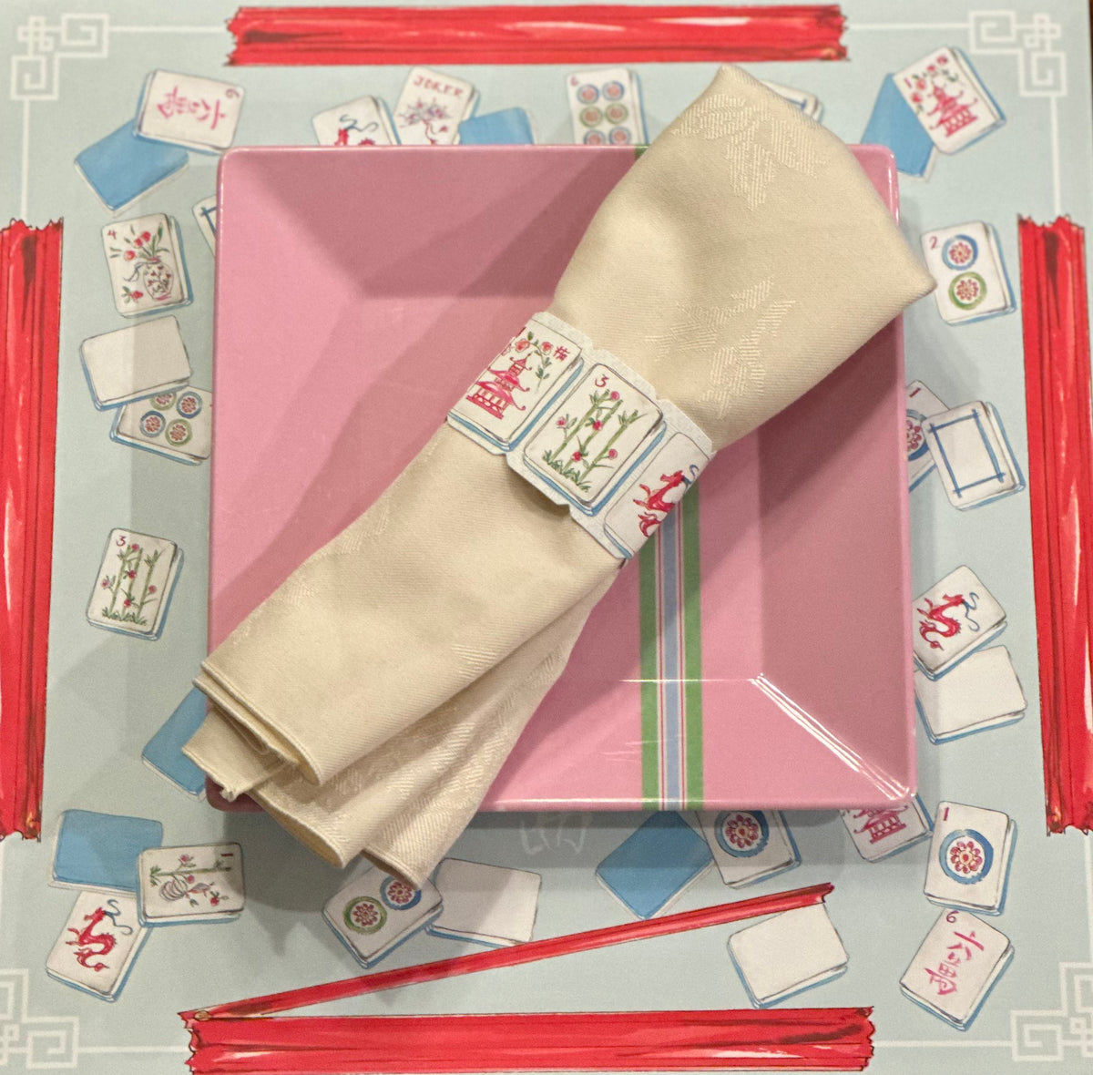 Square Mah Jongg Placemat - Decorative Set of 20 Mahjong Tile Design P ...