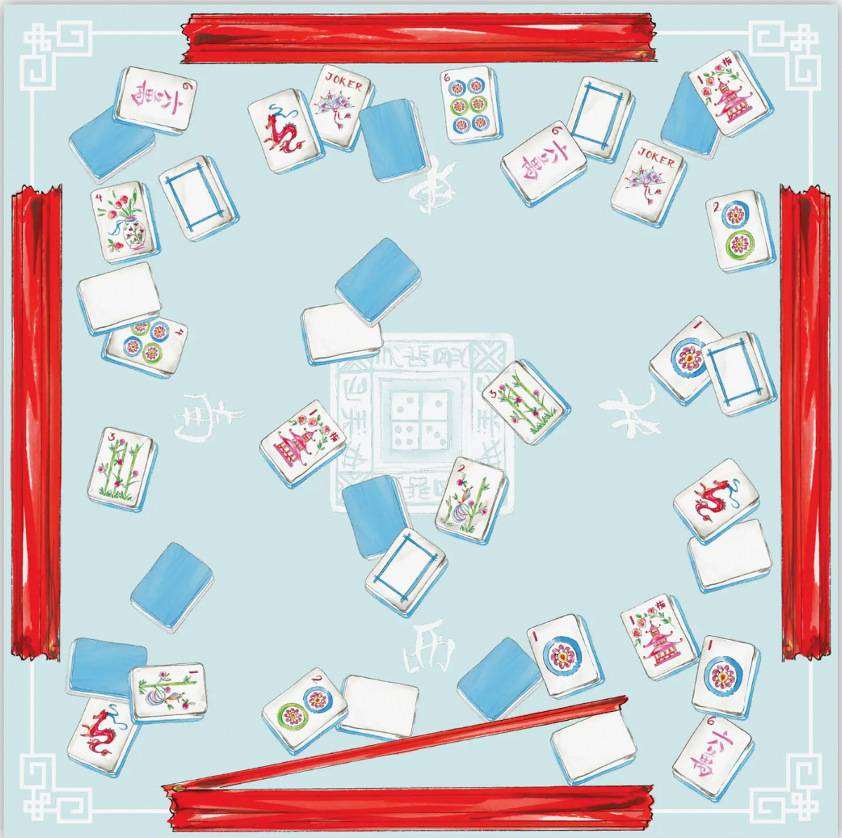 Square Mah Jongg Placemat - Decorative Set of 20 Mahjong Tile Design P ...