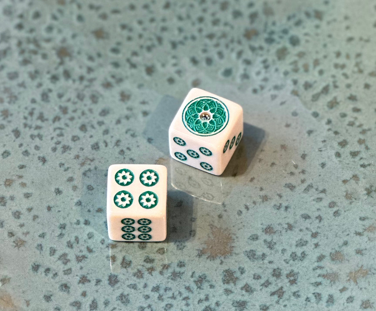 Mah Jongg - It is Easy Being Green Bling - one pair 19 mm ivory dice w ...