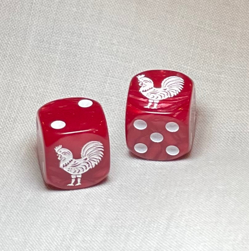 Year of the Rooster Mahjong Dice™ - one pair of Rooster 16 mm dice ...